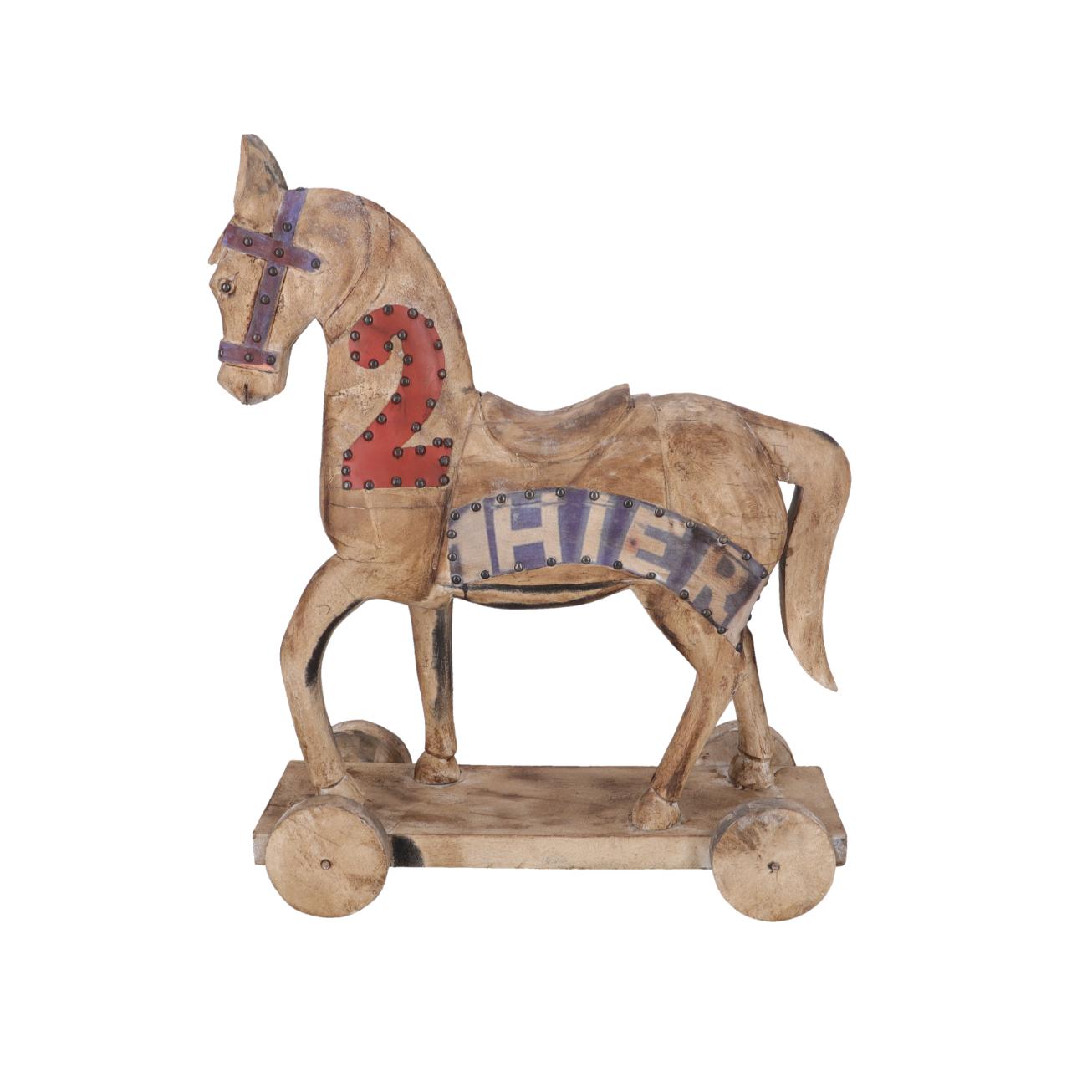 Grande cavallo a dondolo in legno con ruote