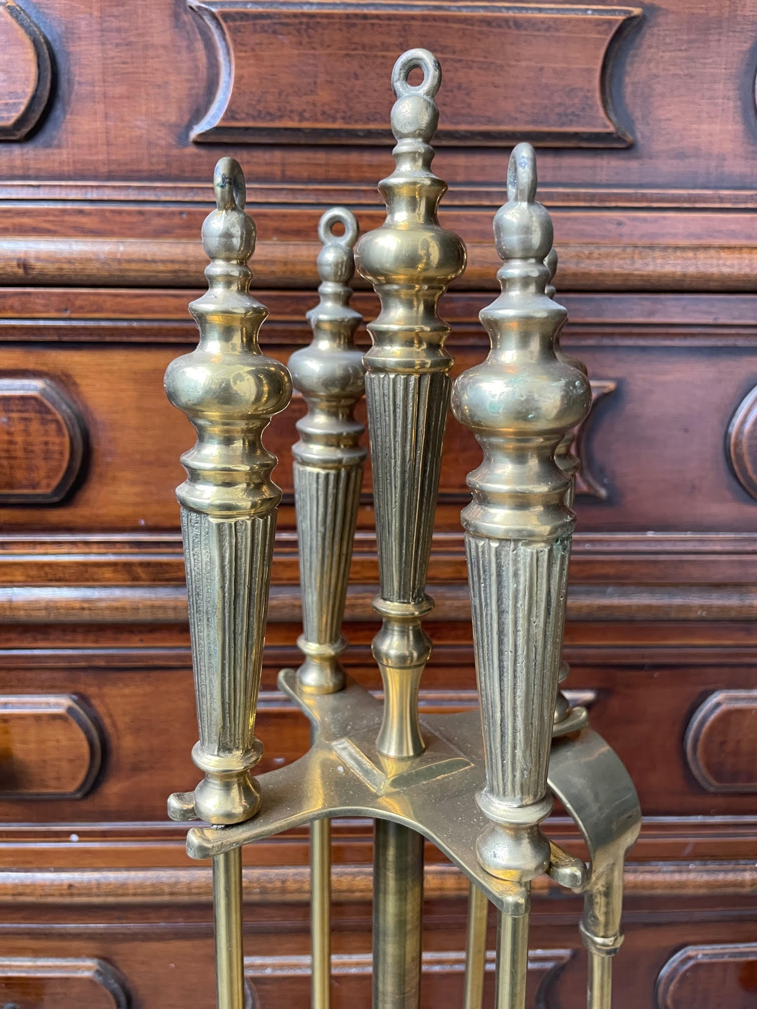 Set 4 attrezzi camino in ottone lucido